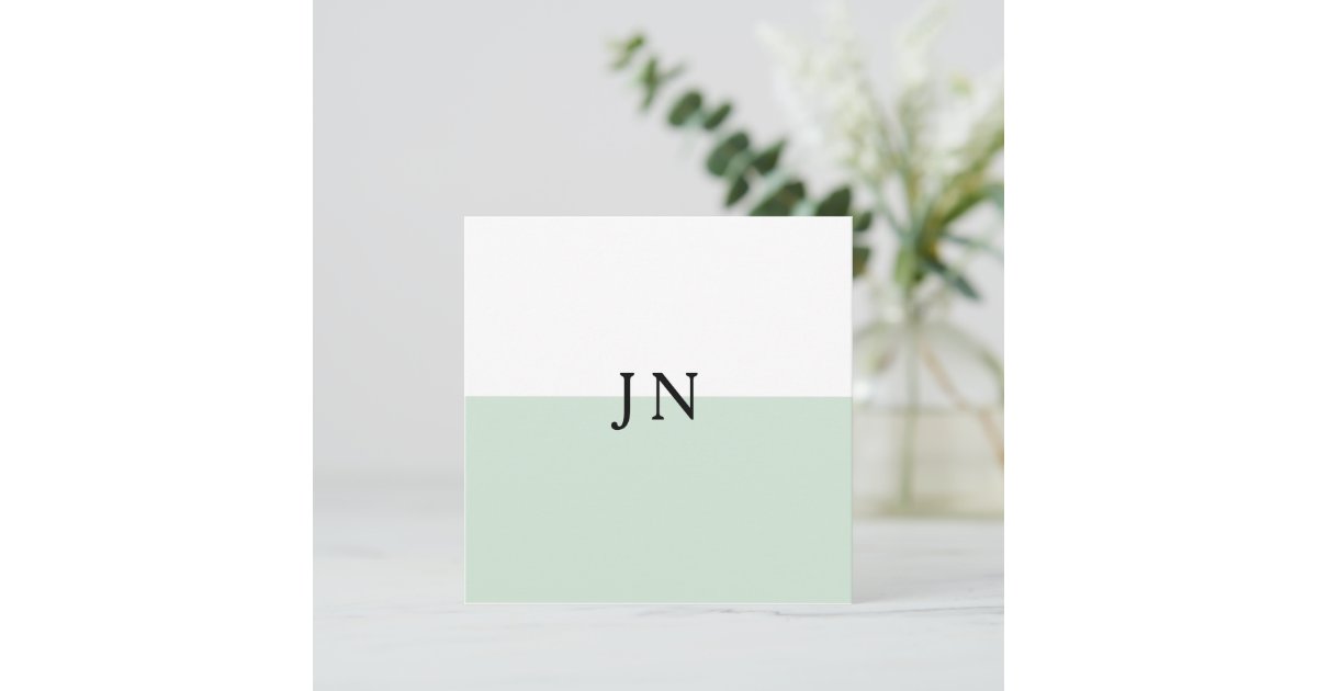 Monogram Pretty Green Pastel White Color Block Note Card | Zazzle
