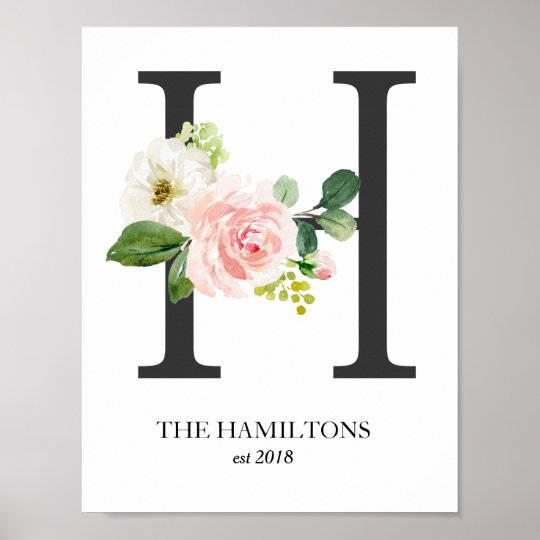 Monogram Print, Floral Letter H, Wedding, Nursery Poster | Zazzle.com