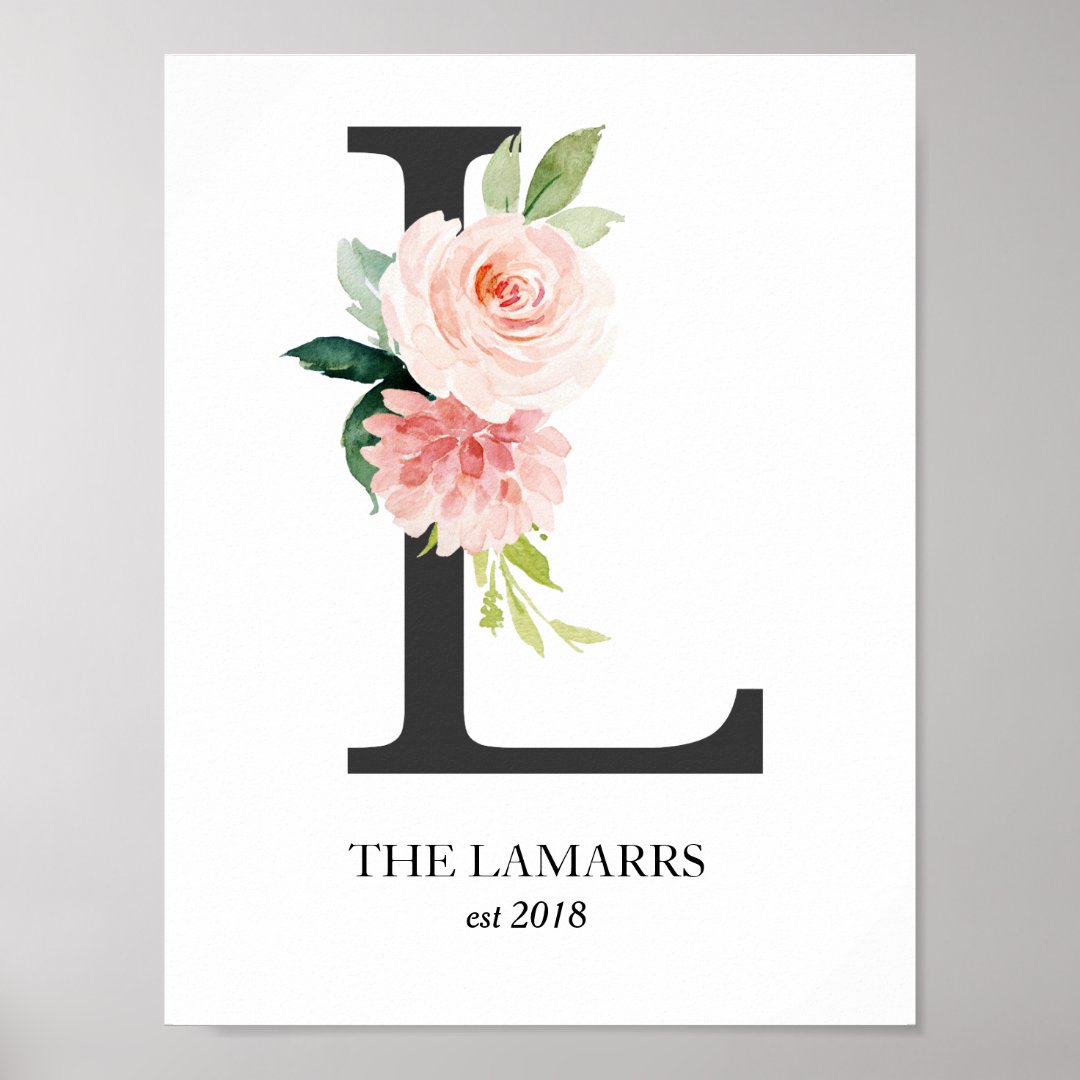 Monogram Print, Floral Letter L, Wedding , Nursery Poster | Zazzle