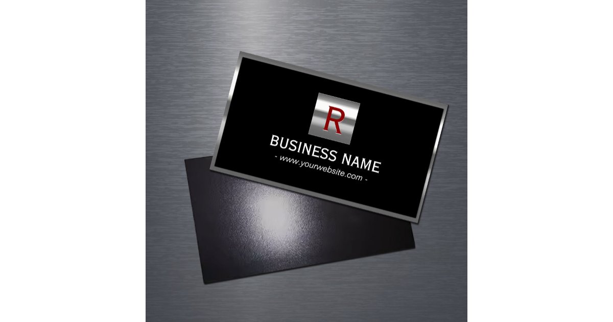 Monogram Professional Metallic Border Magnetic Business Card | Zazzle