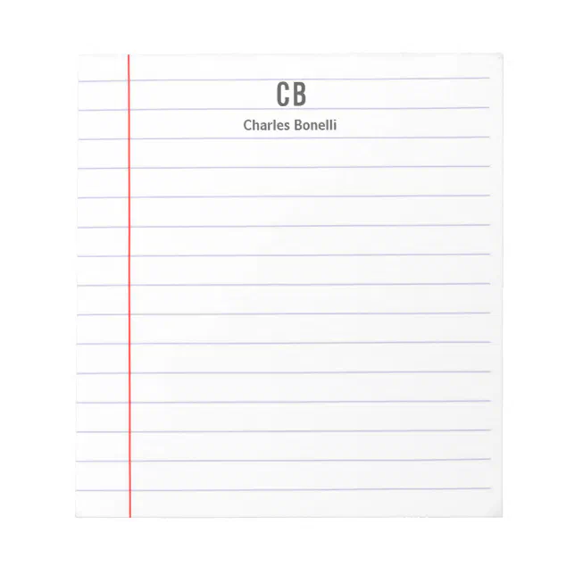 Monogram Professional Plain Minimalist Lined Paper Notepad | Zazzle