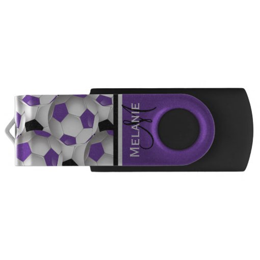 Monogram Purple Black Soccer Ball Pattern USB Flash Drive | Zazzle