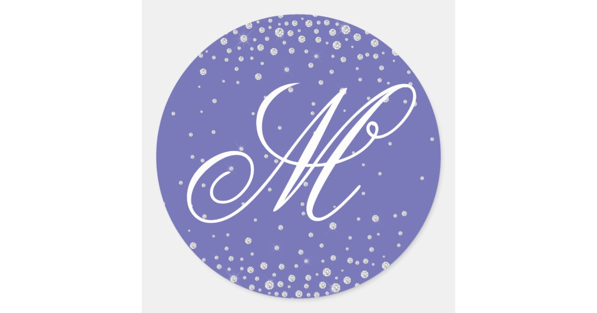 Monogram Purple Diamonds Personalized Classic Round Sticker | Zazzle