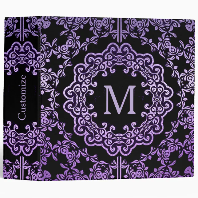 Monogram Purple Filigree Motif Binder | Zazzle