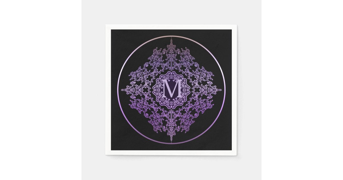 Monogram Purple Filigree Motif Napkins | Zazzle