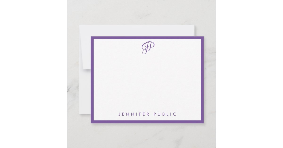 Monogram Purple Handwritten Script Name Text Note Card | Zazzle