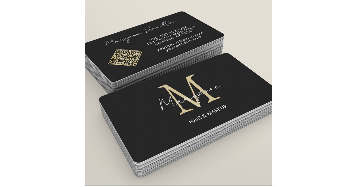 Monogram QR Code Black Gold Business Card | Zazzle