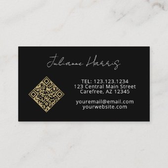 Monogram QR Code Black Gold Business Card | Zazzle