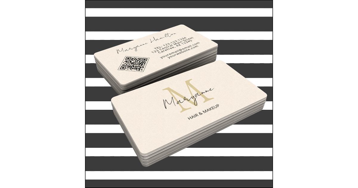 Monogram QR Code Cream Business Card | Zazzle
