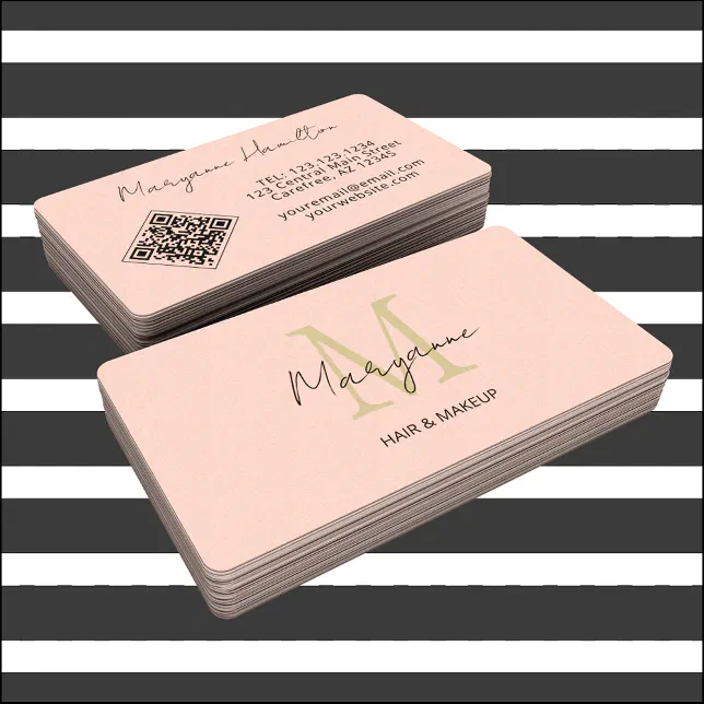 Monogram QR Code Peach Business Card | Zazzle