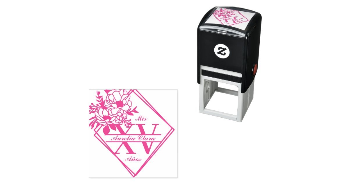 Monogram Quinceanera Mis XV Geometric Floral Self-inking Stamp | Zazzle