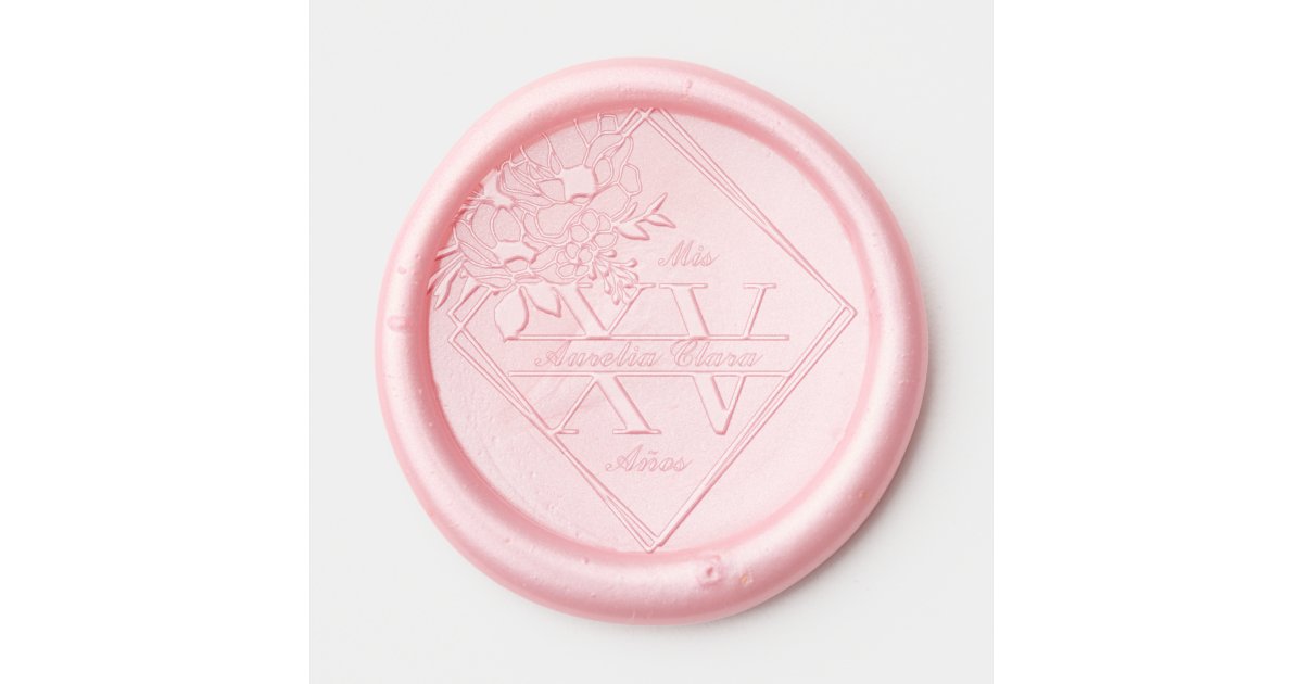 Monogram Quinceanera Mis XV Geometric Floral Stamp Wax Seal Sticker ...