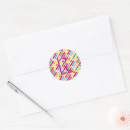 Monogram Rainbow Diagonal Lines Pattern Pop Art Classic Round Sticker ...