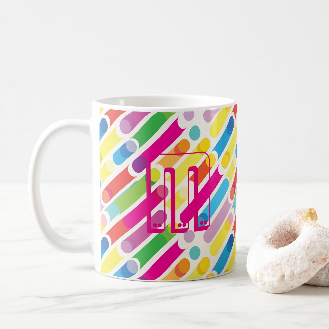 Monogram Rainbow Diagonal Lines Pattern Pop Art Coffee Mug | Zazzle