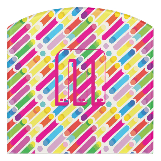 Monogram Rainbow Diagonal Lines Pattern Pop Art Door Sign | Zazzle