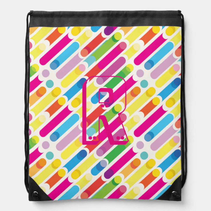 Monogram Rainbow Diagonal Lines Pattern Pop Art Drawstring Bag | Zazzle