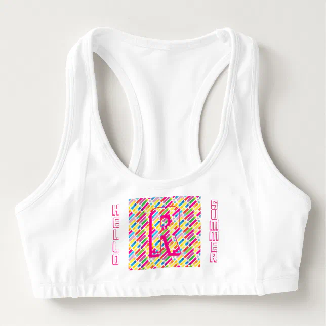 Monogram Rainbow Diagonal Lines Pattern Pop Art Sports Bra | Zazzle