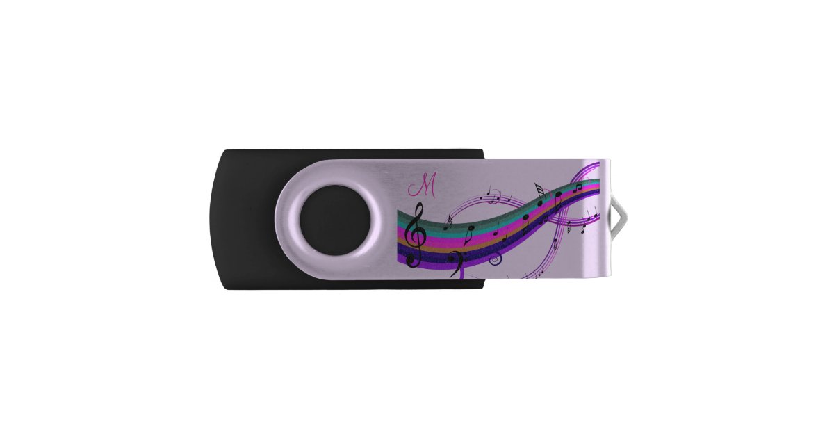 Monogram Rainbow Music Notes USB Flash Drive | Zazzle