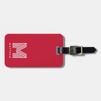 Monogram Red Stylish Modern Minimalist Luggage Tag | Zazzle
