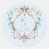 Monogram Regency Crest Blue Elegant Classic Round Sticker | Zazzle