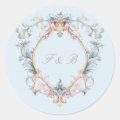 Monogram Regency Crest Elegant Blue Classic Round Sticker | Zazzle