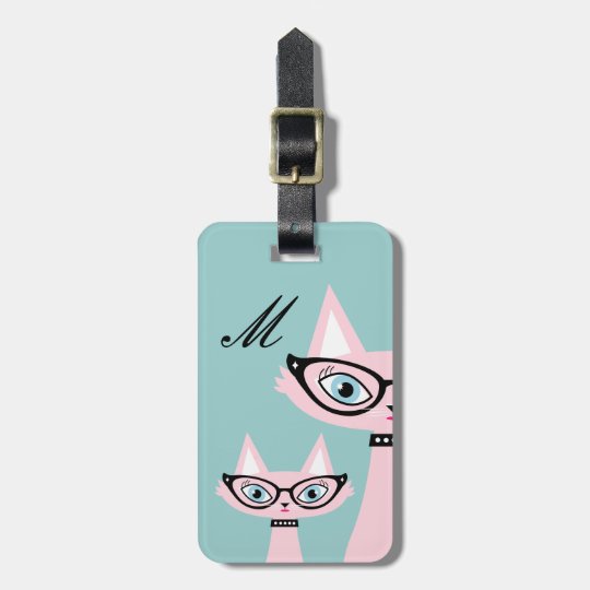 Monogram Retro Pink Cat Luggage Tag | Zazzle.com
