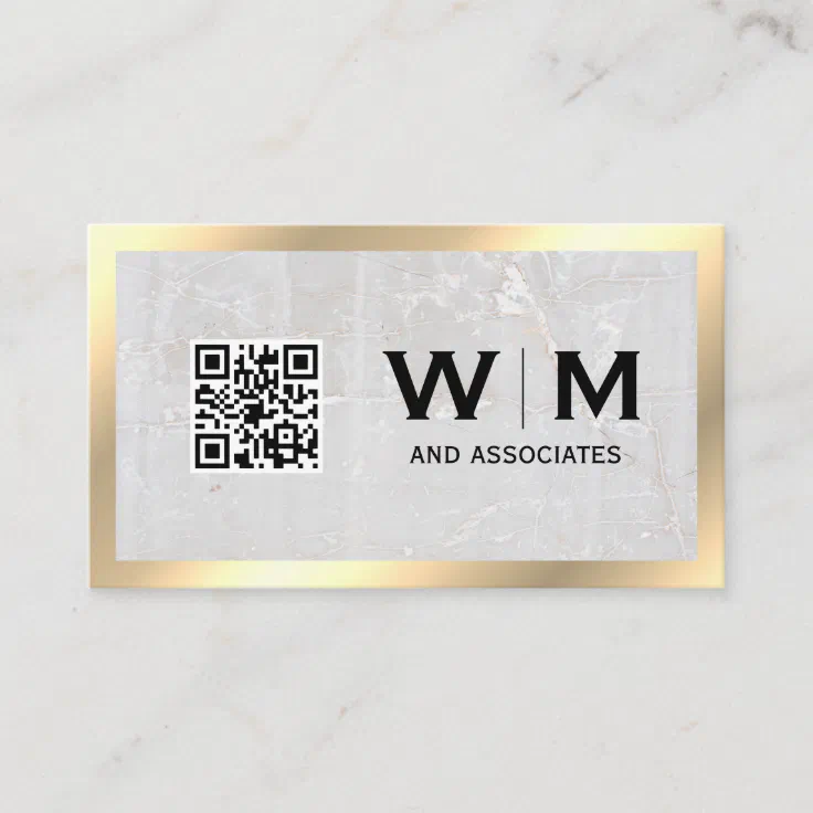 Monogram | Rock Slate | Gold Border | QR Code Business Card | Zazzle