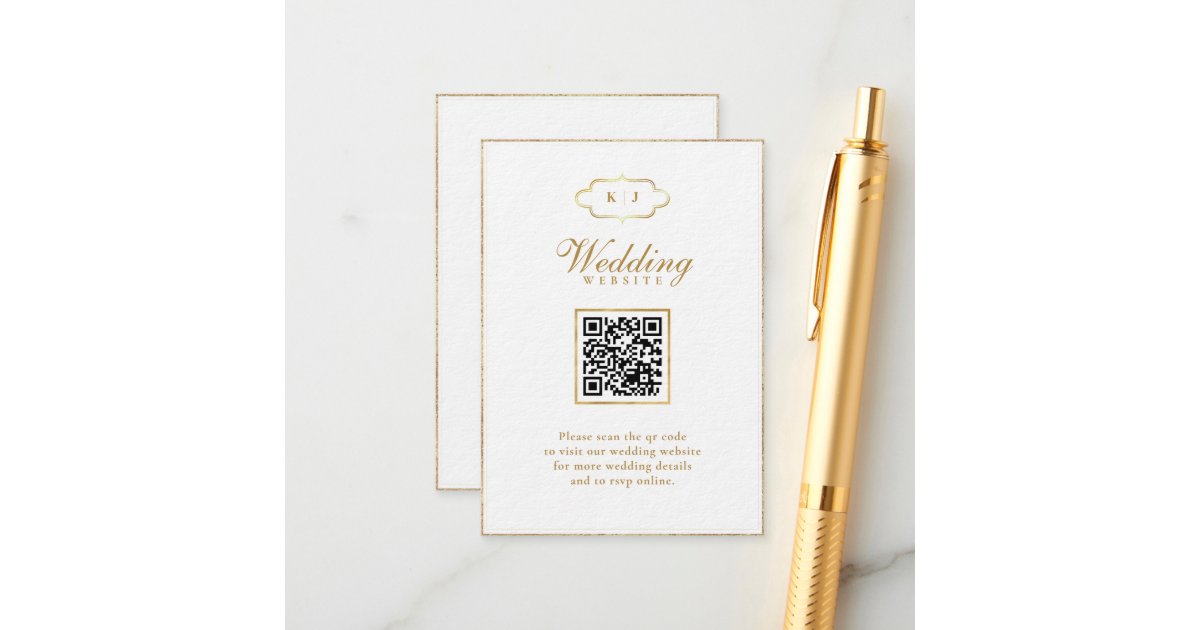 MONOGRAM ROMANTIC CALLIGRAPHY QR CODE WEDDING ENCLOSURE CARD | Zazzle
