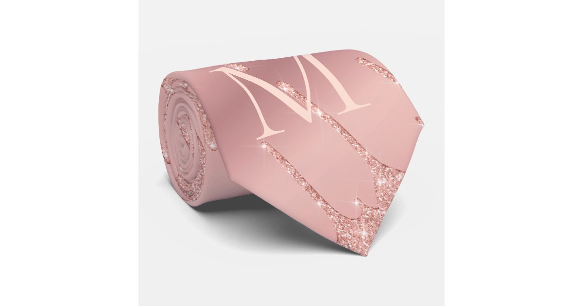 Monogram Rose Gold Blush Glitter Letter Neck Tie Zazzle