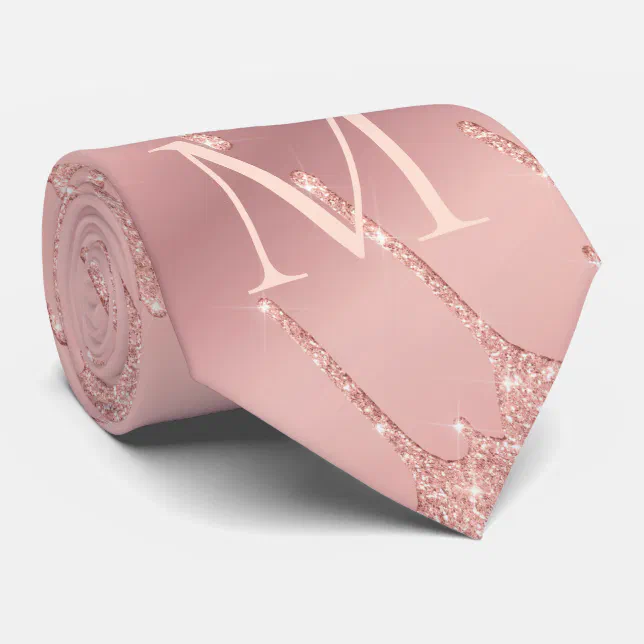 Monogram Rose Gold Blush Glitter Letter Neck Tie | Zazzle