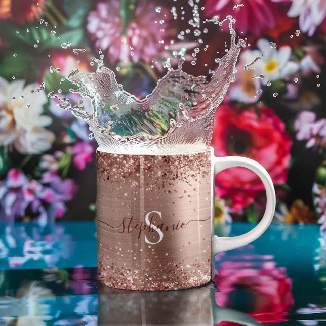 Monogram Rose Gold Faux-Glitter Girly Glam Coffee Mug | Zazzle