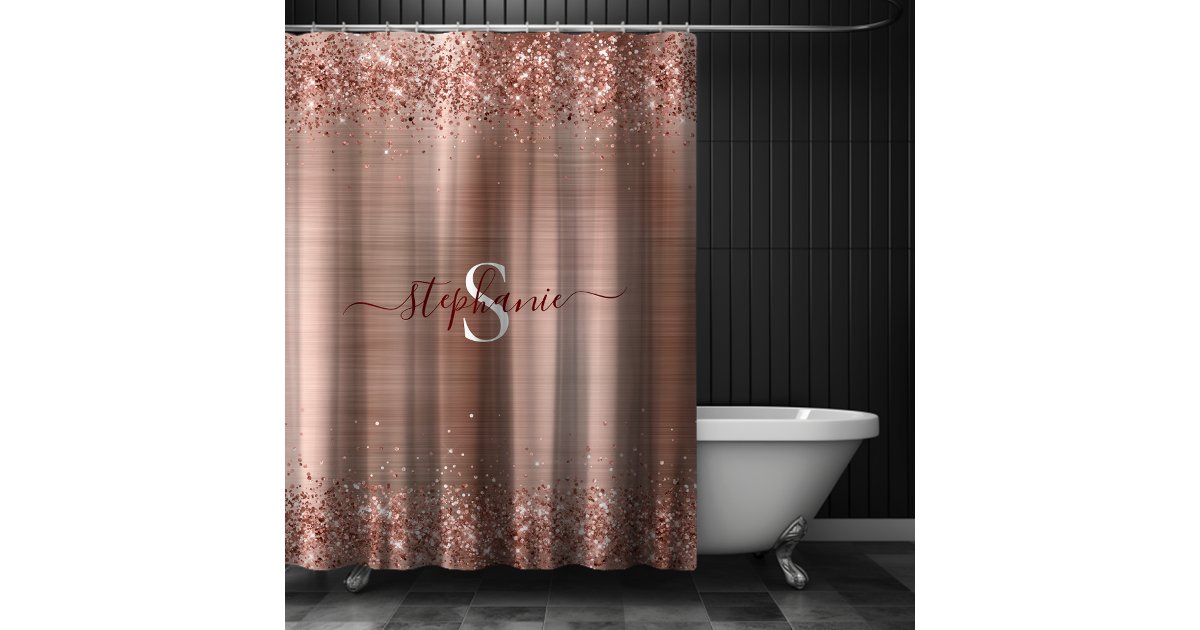 Monogram Rose Gold Faux-Glitter Girly Glam Shower Curtain | Zazzle