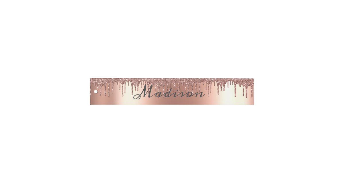 Monogram Rose Gold Glitter Drips Girly Sparkle Ruler | Zazzle