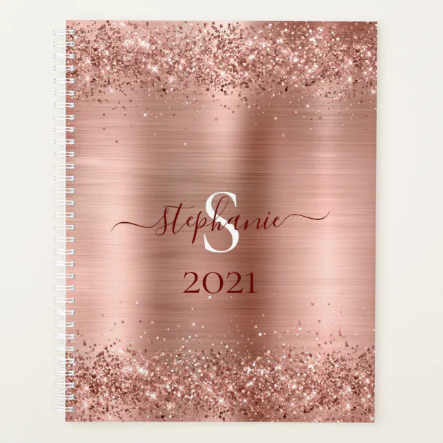 Monogram Rose Gold Glitter Girly Glam Planner Zazzle