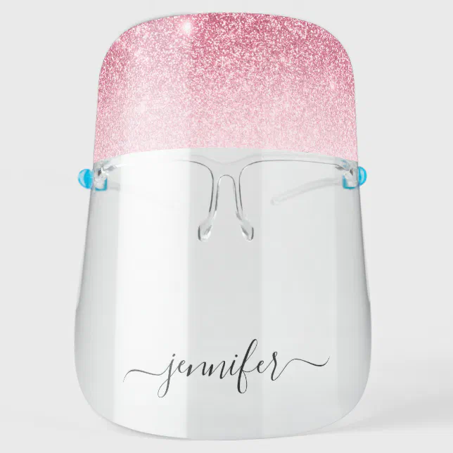 Monogram Rose Gold Pink Glitter Salon Face Shield | Zazzle