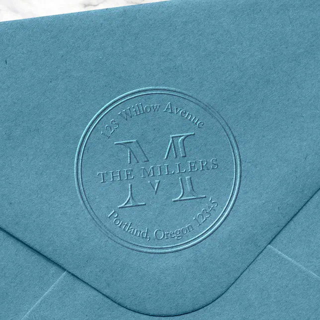 Monogram Round Border Name Return Address Embosser | Zazzle