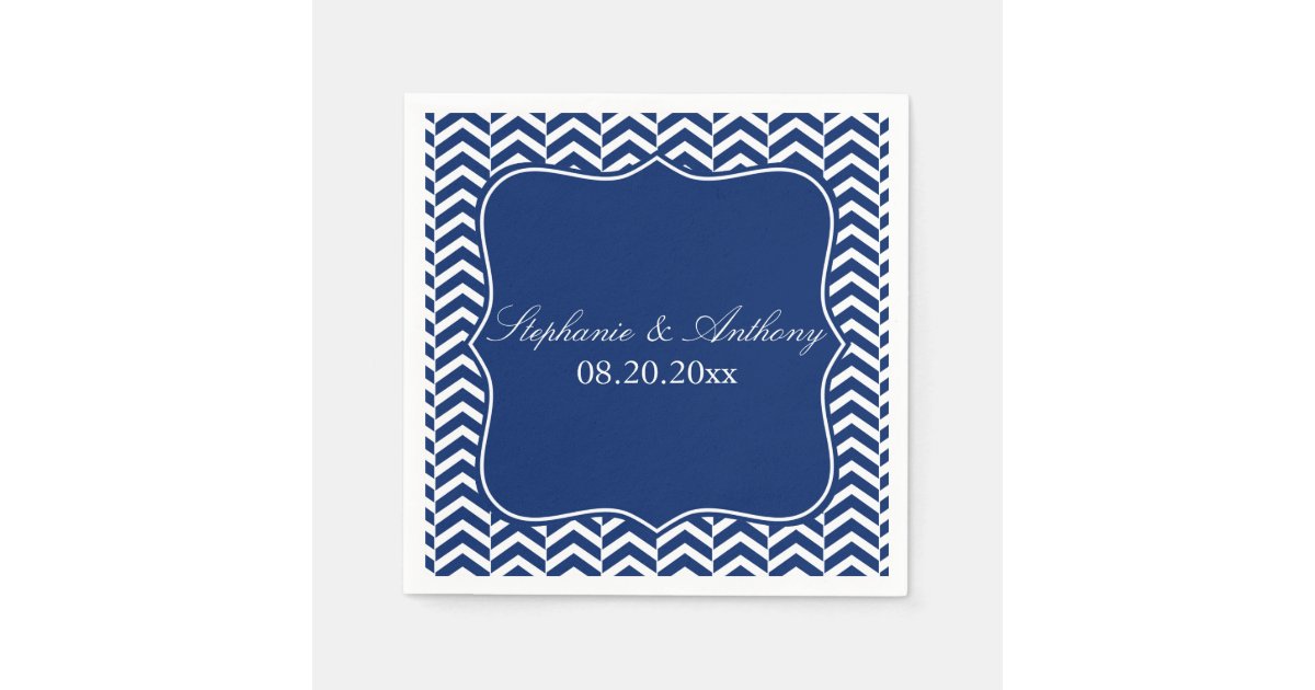 Monogram Royal Blue Chevron Pattern Wedding Napkins | Zazzle