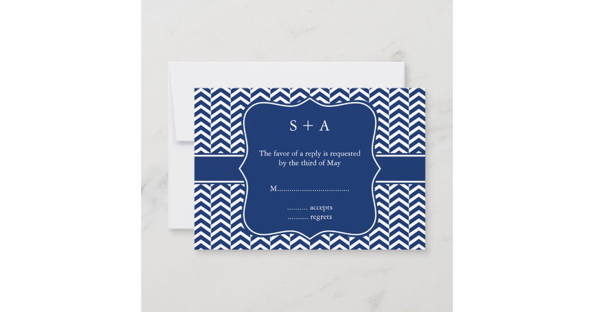Monogram Royal Blue Chevron Pattern Wedding RSVP | Zazzle