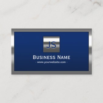 Monogram Royal Blue Modern Metal Frame Business Card | Zazzle