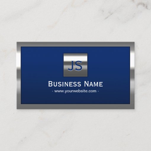 Monogram Royal Blue Modern Metal Frame Business Card | Zazzle