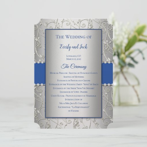 Monogram Royal Blue Silver Wedding Programs | Zazzle