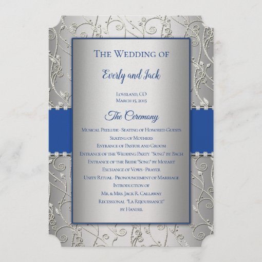 Monogram Royal Blue Silver Wedding Programs | Zazzle