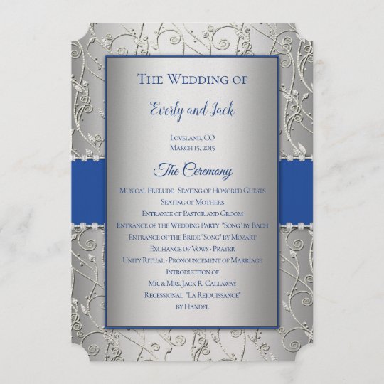 Monogram Royal Blue Silver Wedding Programs | Zazzle.com