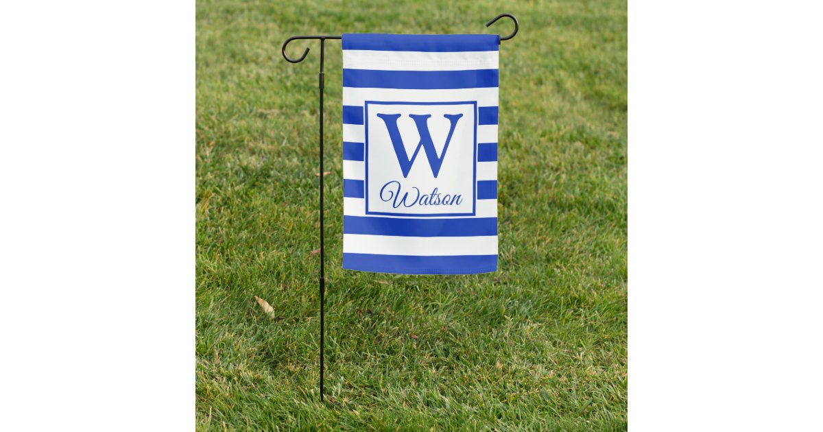 Monogram Royal Blue Stripes Summer Family Garden Flag | Zazzle