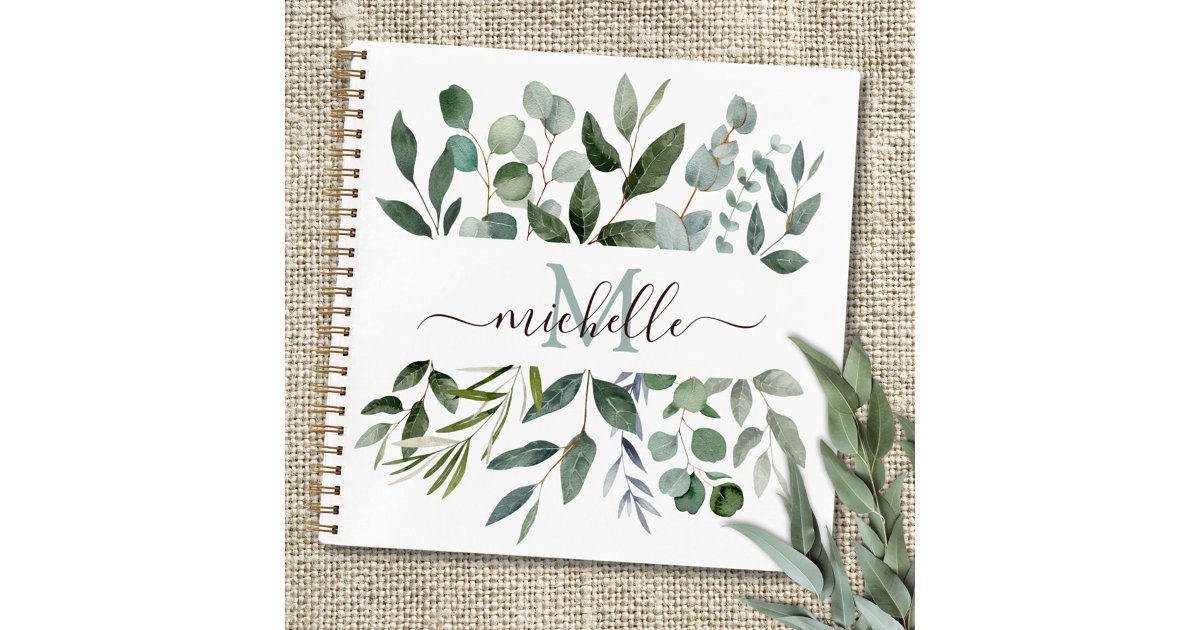 Monogram Sage Green Eucalyptus Greenery Notebook | Zazzle