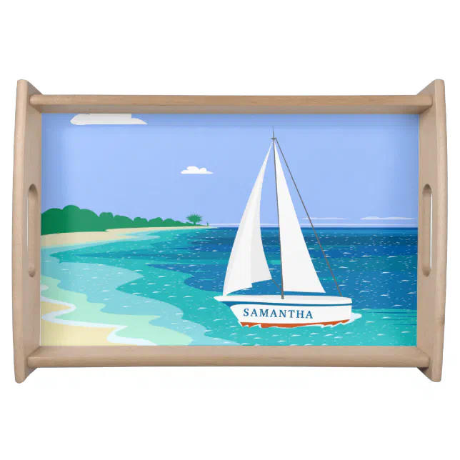Monogram Sailboat Coastal Tropical Serving Tray | Zazzle