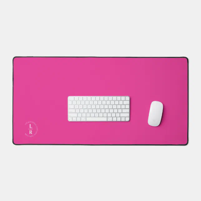 Monogram, salon, minimalistic neon-pink desk mat | Zazzle