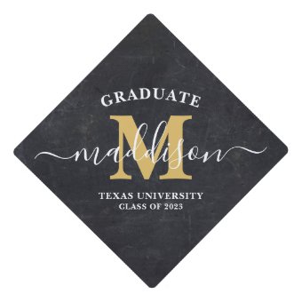 Monogram Script Black and Gold Modern Graduation C Graduation Cap ...