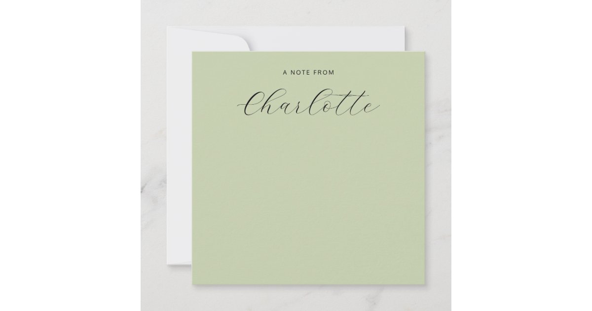 Monogram Script Calligraphy Sage Green Note Card | Zazzle