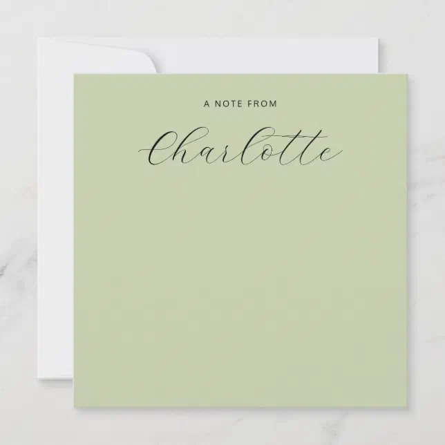 Monogram Script Calligraphy Sage Green Note Card | Zazzle
